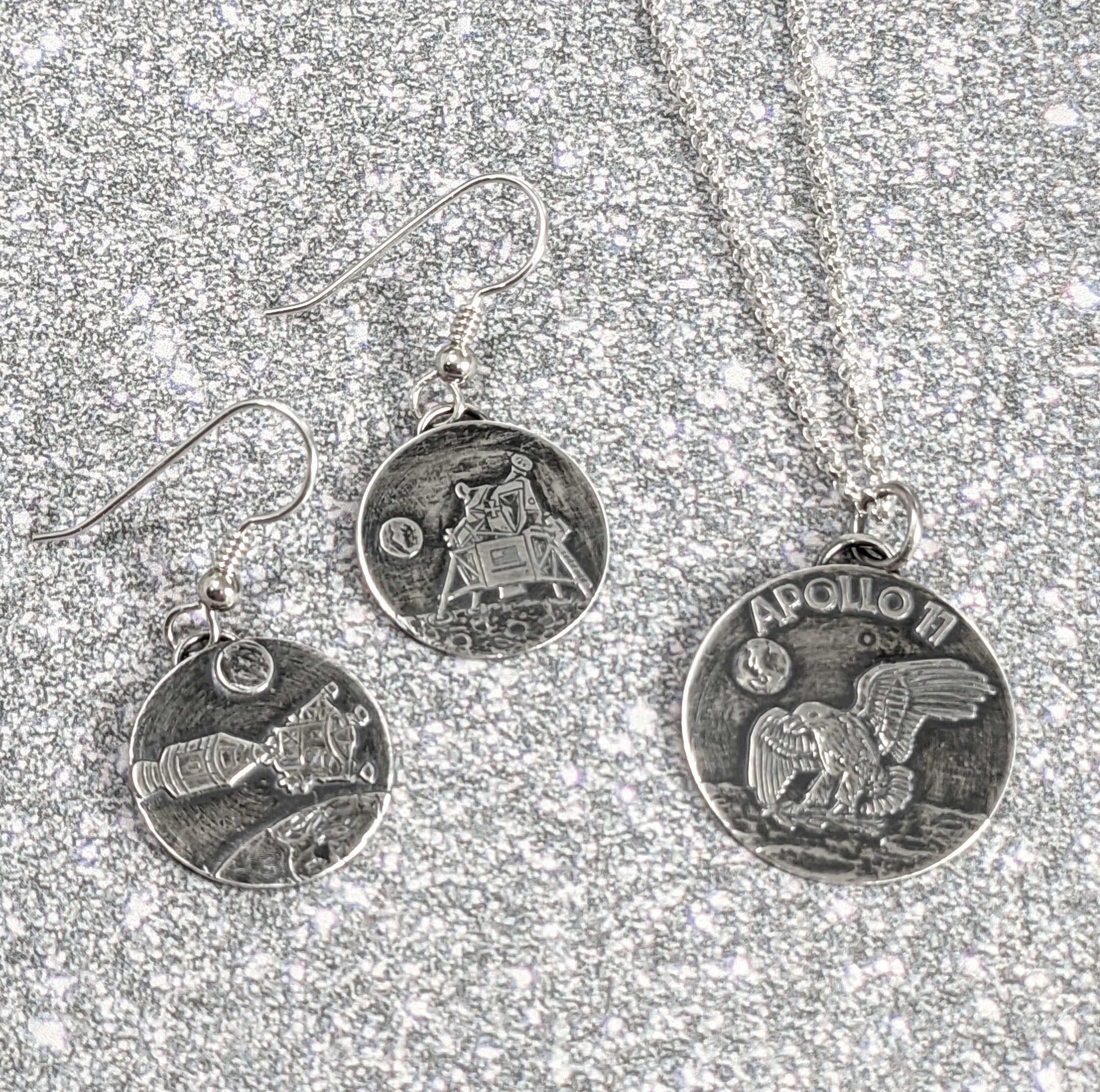 Apollo 11 Moon Landing Sterling Silver Pendant and Earrings – Hennessey ...
